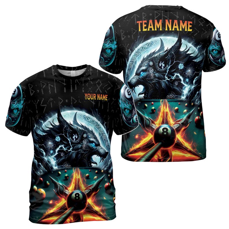 Customize Team Name Billiards Balls and Wolf Lightning Rune Pattern ...