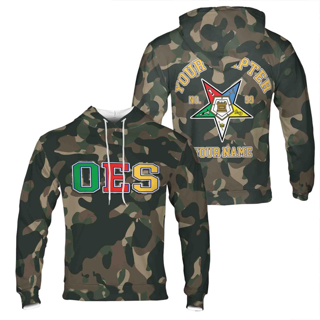 Customized Camo OES Order of the Eastern Star Pentagon Down Hoodie S ...