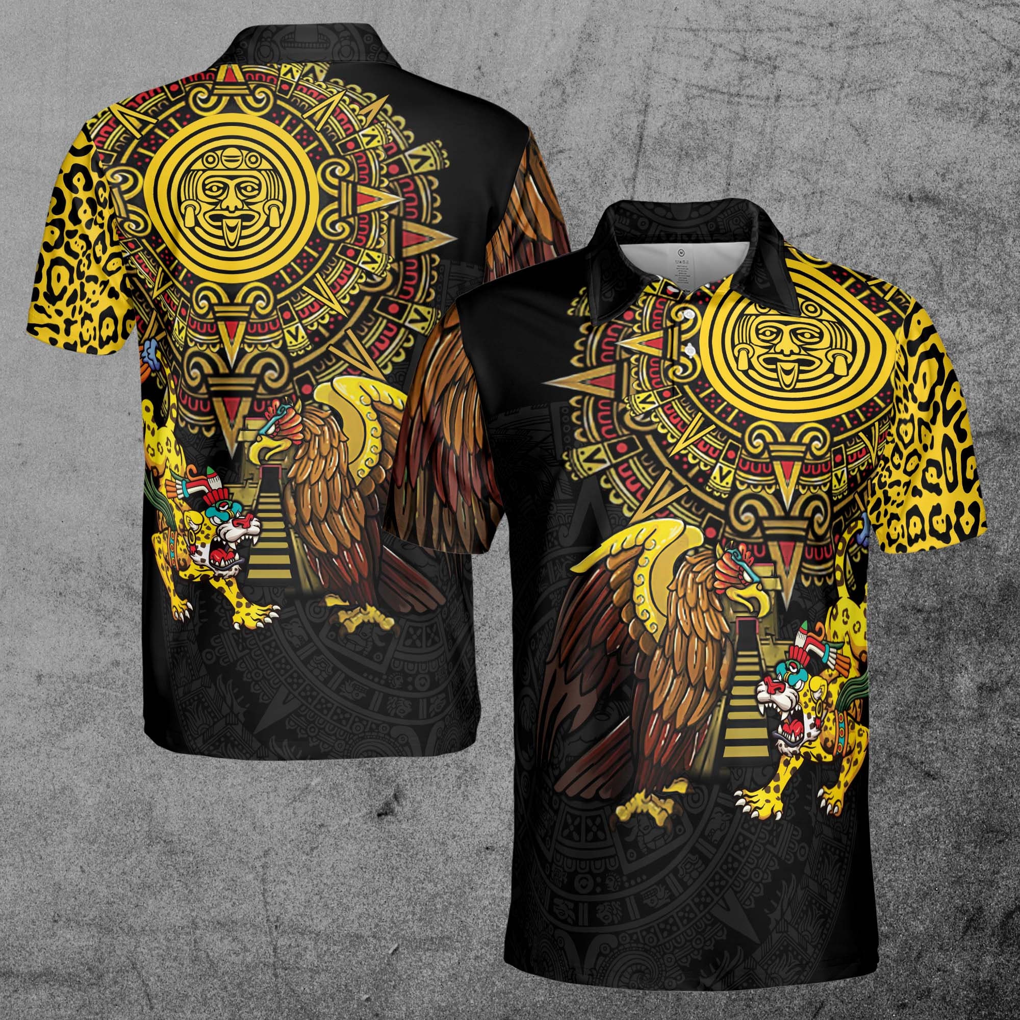 Aztec Jaguar Eagle Warriors Tribal Mexican Men's Polo - Etsy