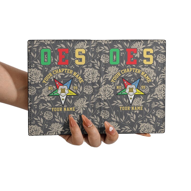 Customized OES Symbol Freemasonry Floral Gray Beige Leather Passport ...
