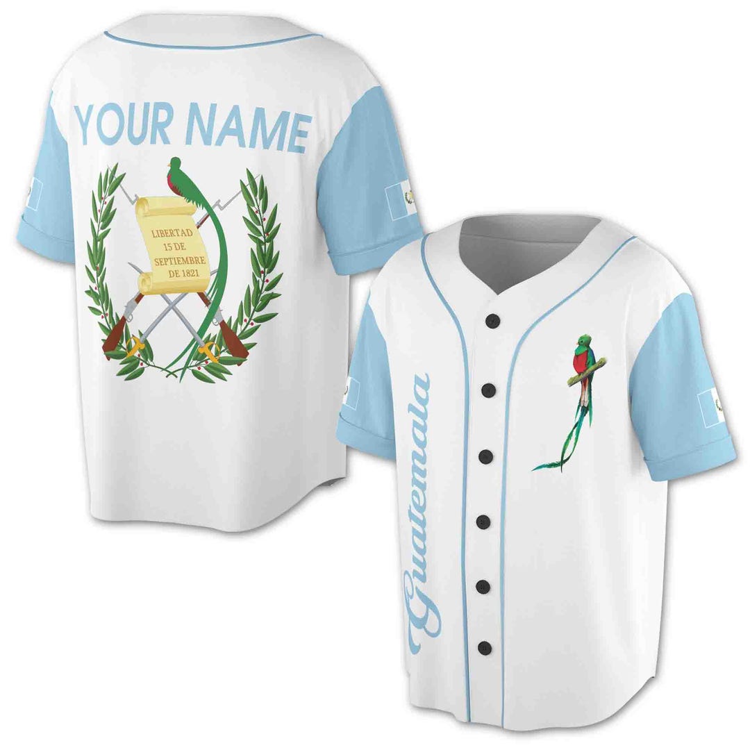 Customize Name Guatemala Flag Coat of Arms White 3D Baseball Jersey ...