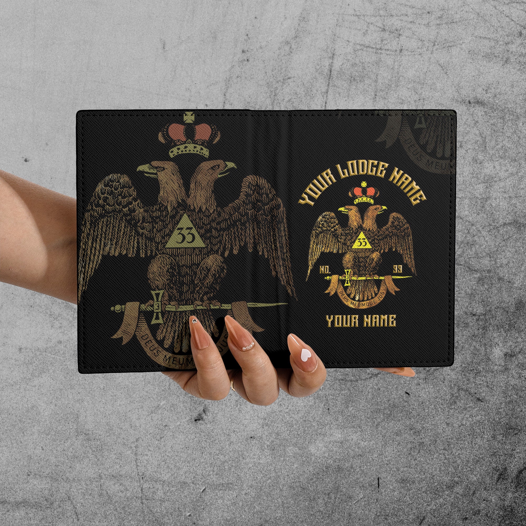 Custom Scottish Rite 33 Degree Emblem Masonic Leather Passport Holder ...