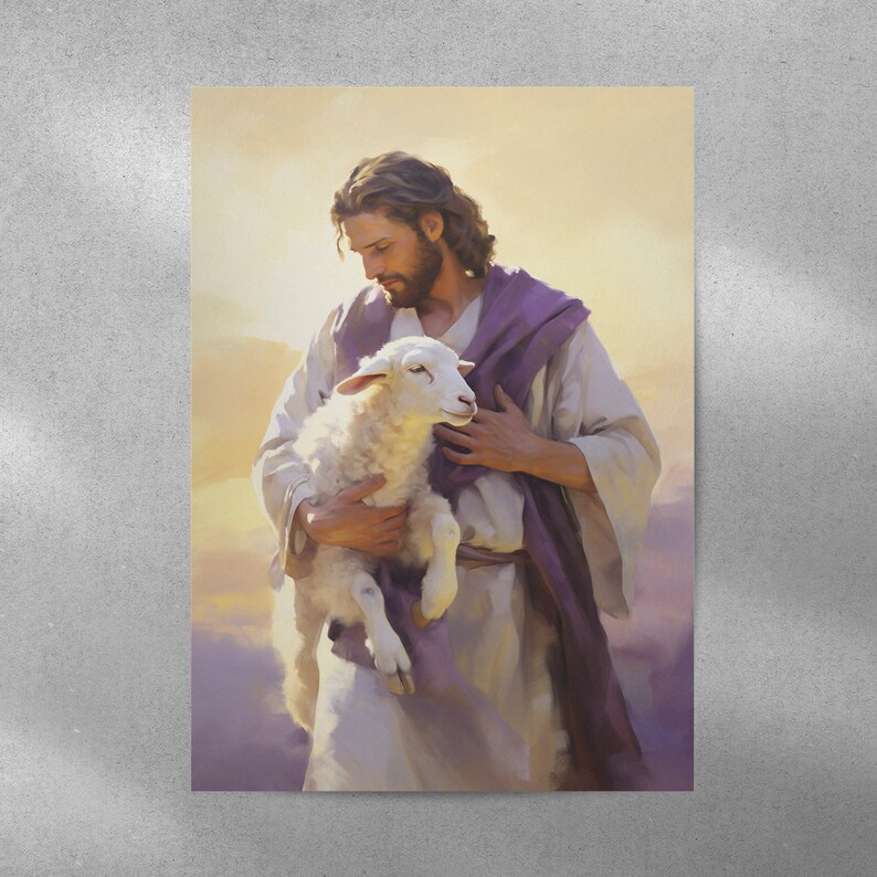Jesus Carrying the Lamb Home Poster and Canvas - Etsy