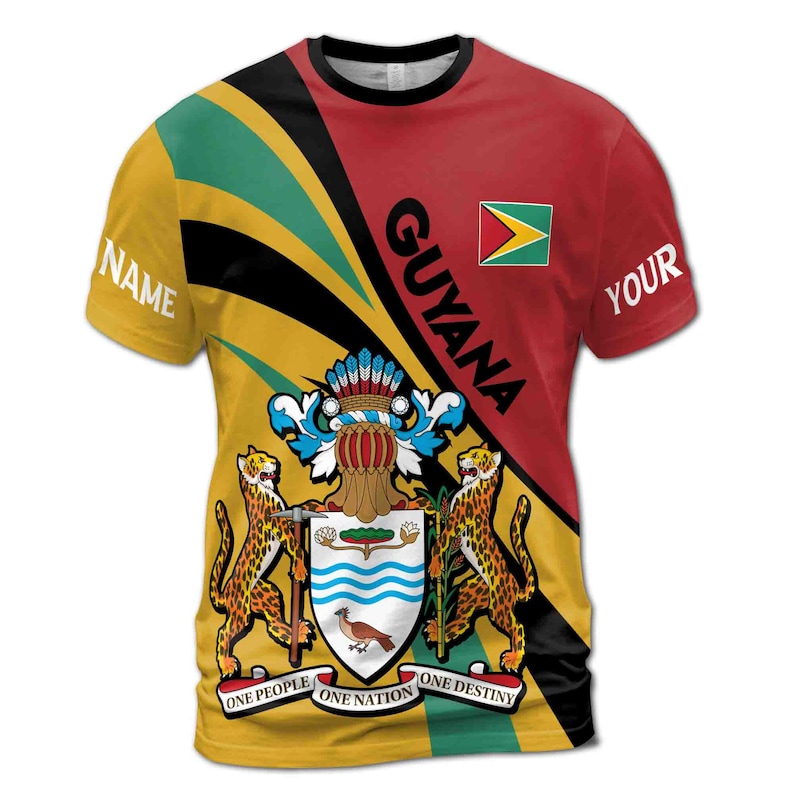Custom Name Guyana Coat of Arms Flag Design Your Name Unisex T-shirt S ...
