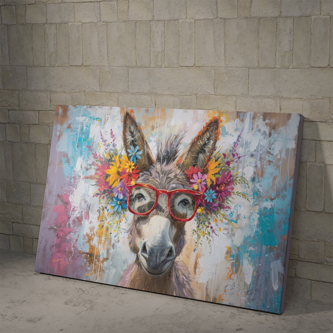 Funny Floral Donkey Wearing Glasses, Farmhouse Wall Art Poster and ...