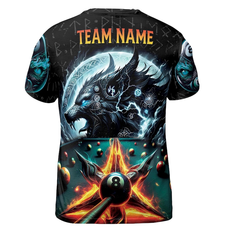 Customize Team Name Billiards Balls and Wolf Lightning Rune Pattern ...