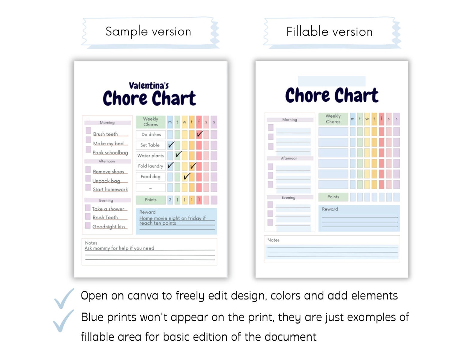 Editable Chore Chart for Kids Printable Kids Daily Routine Checklist ...