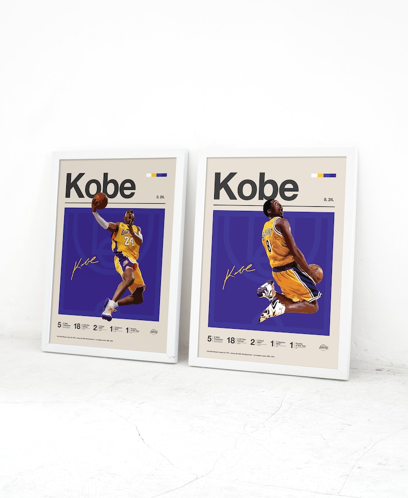 Kobe Bryant LA Lakers Poster, Black Mumba Wall Art Print A3 Minimalist ...