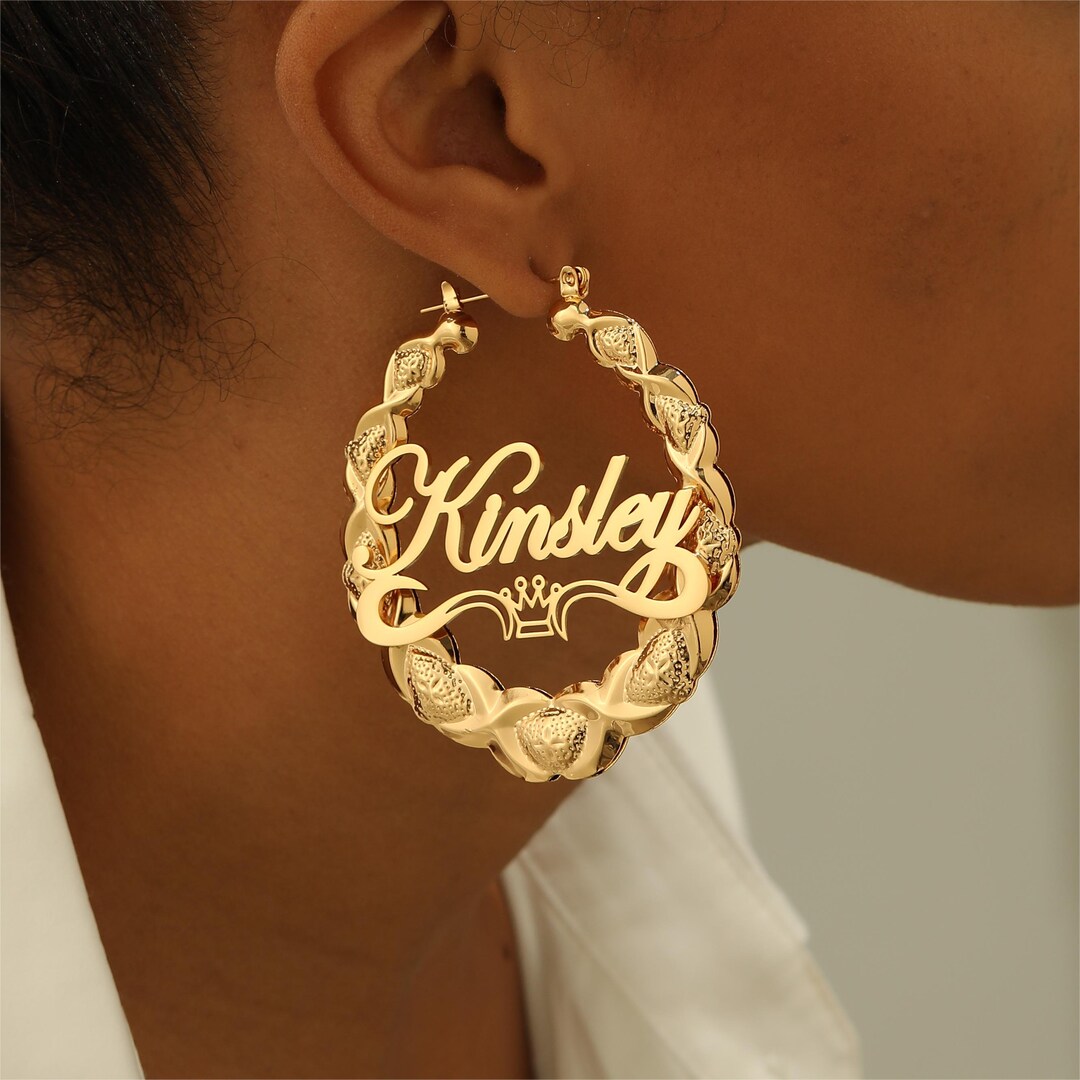 Custom Name XO Hoops, Personalized Name Earring, Nameplate Hoops, Gold ...