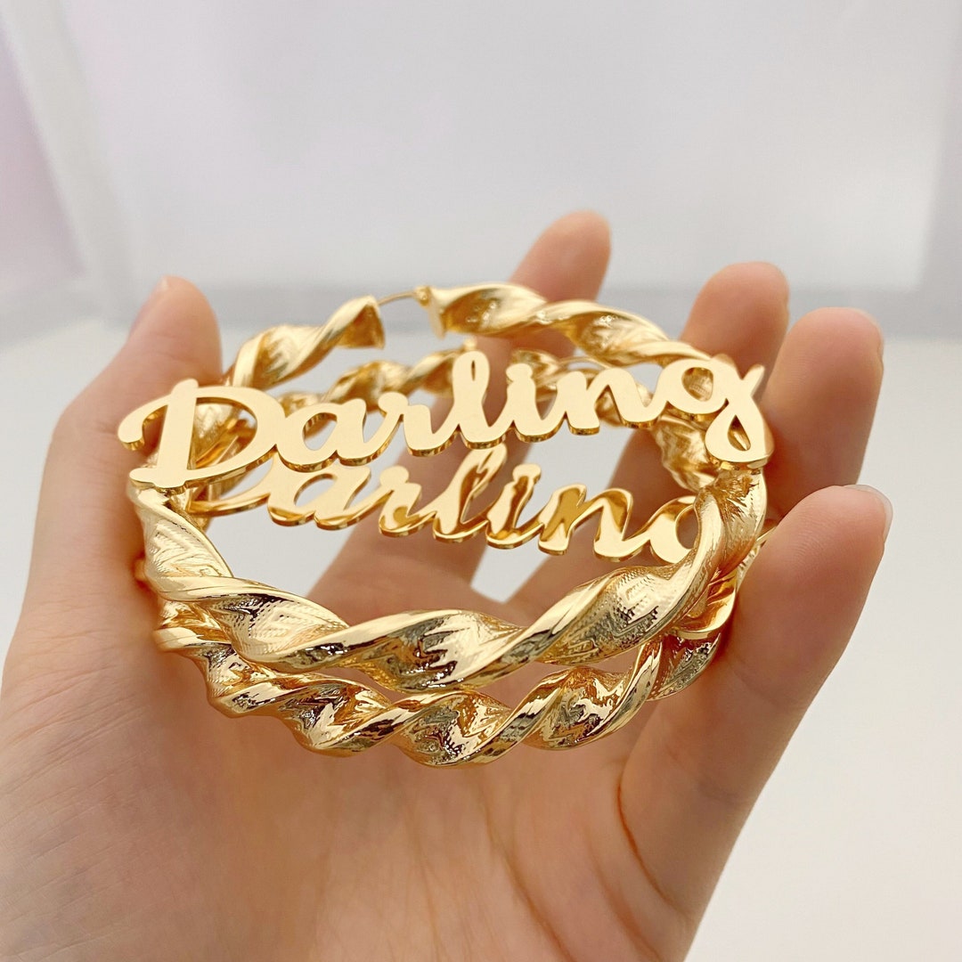 Custom Name Twist Hoops, Personalized Earrings, 18K Gold Name Earrings ...