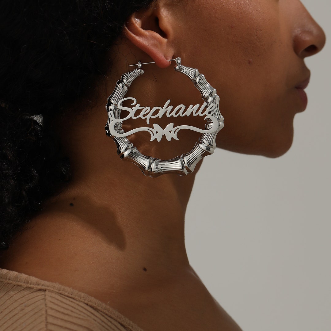 Custom Silver Name Earrings With Butterfly Personalized - Etsy