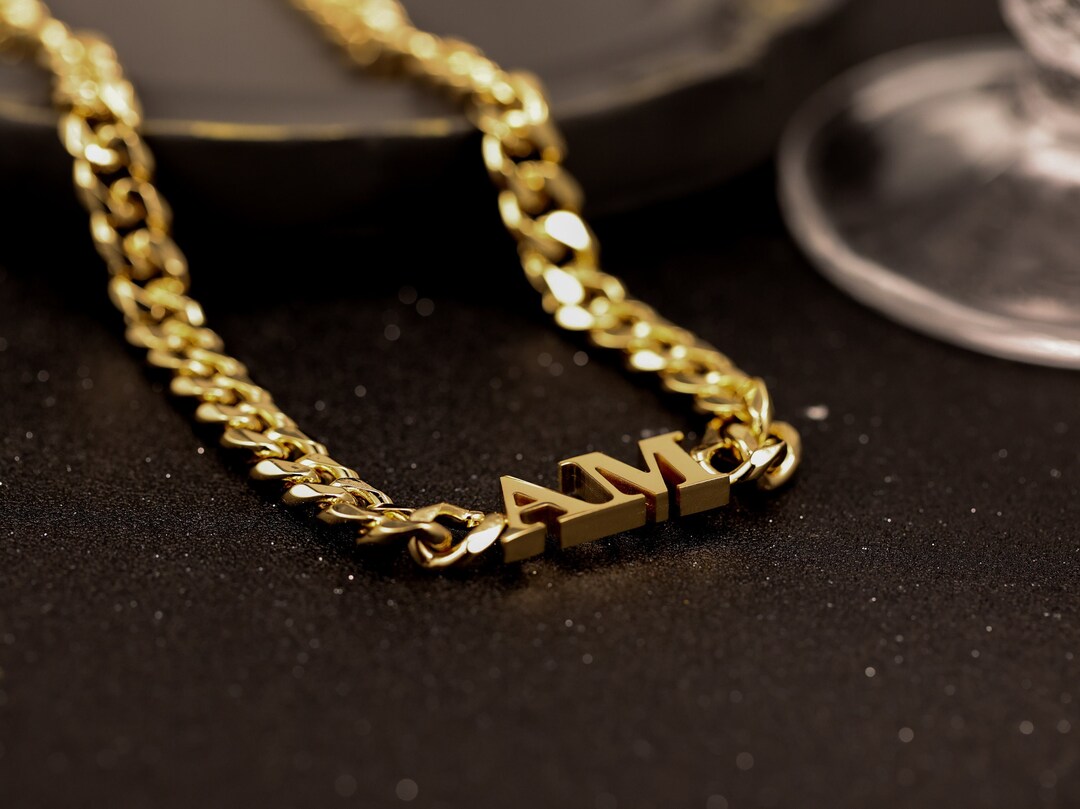Cuban Chain Letter Necklace, Personalized Letter Necklace, Custom ...