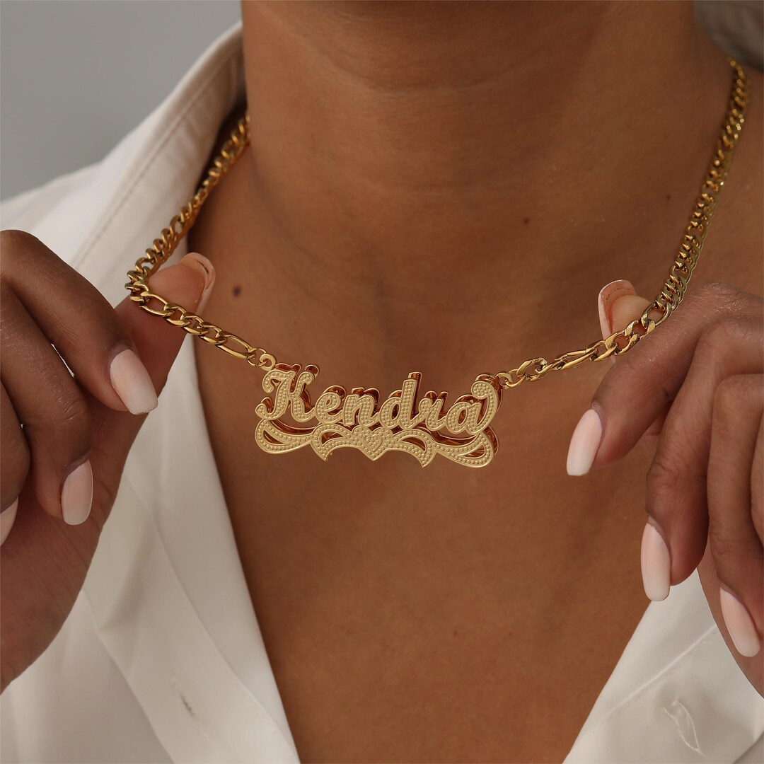 Custom Necklace, Double Plated Nameplate, Name Necklace, Gold Name ...