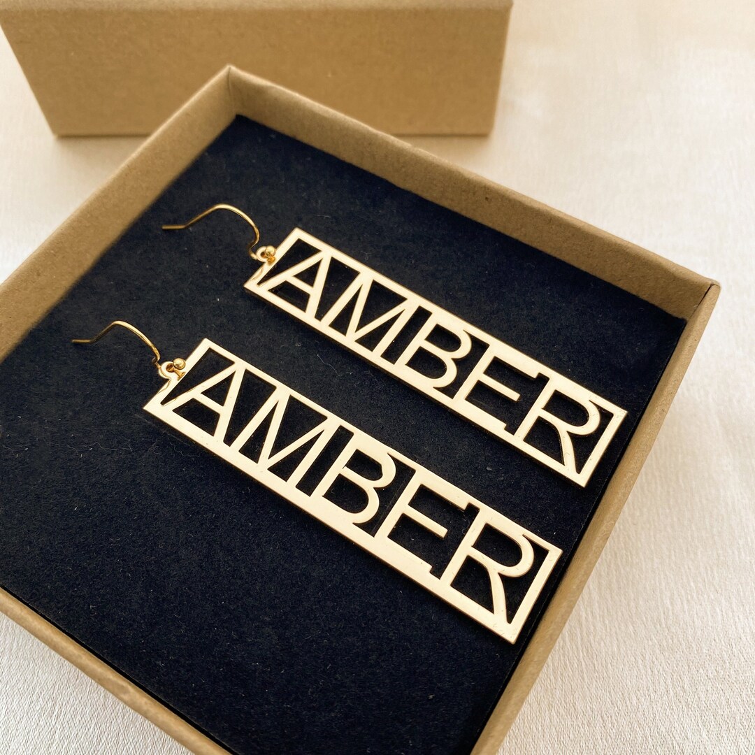 Custom Name Earrings 18K Gold, Letter Earrings, Nameplate Earrings ...