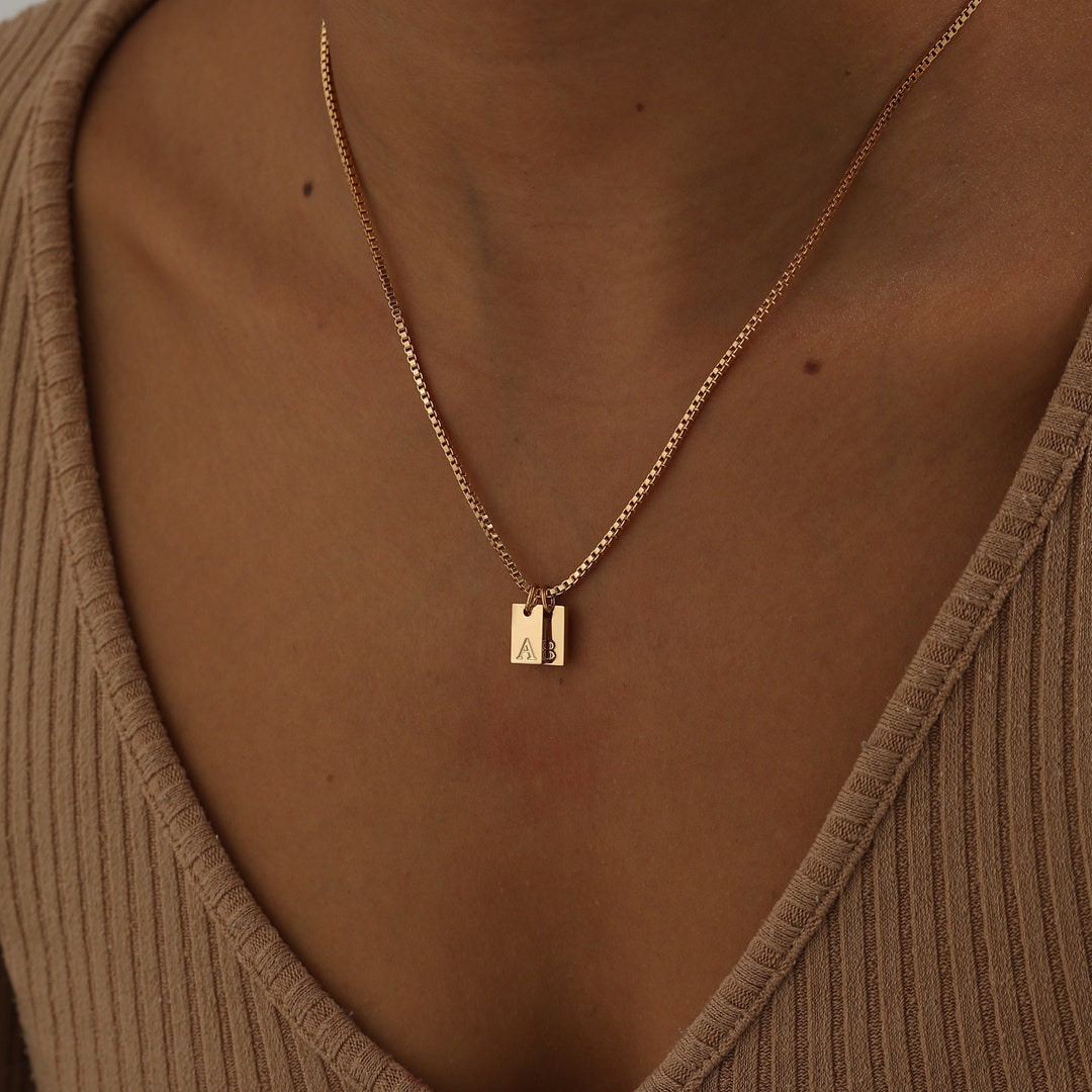 Dainty Initial Tag Necklace, Family Name Tag Initials Necklace ...