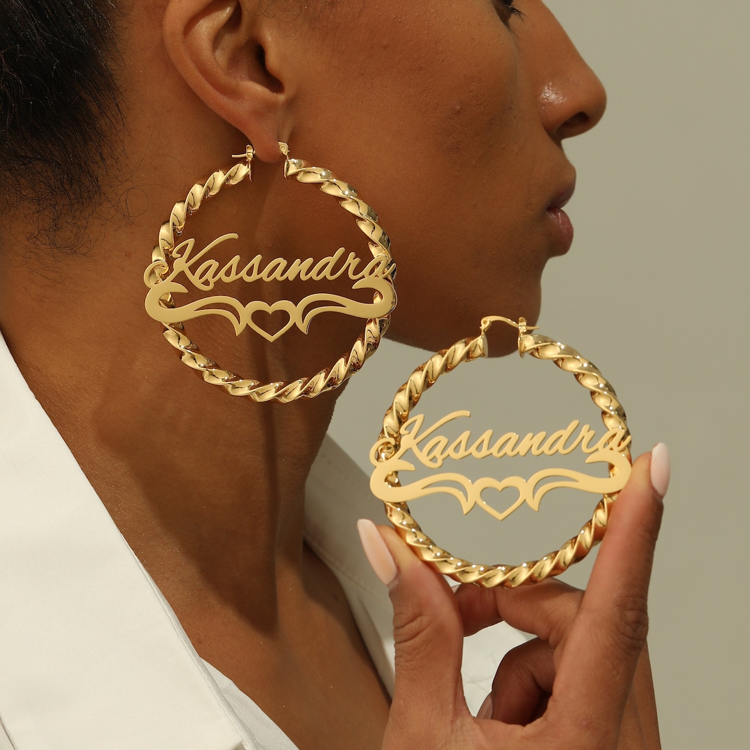Custom Name Hoop, Gold Twist Hoop, Name Earrings Hoop, Personalized ...