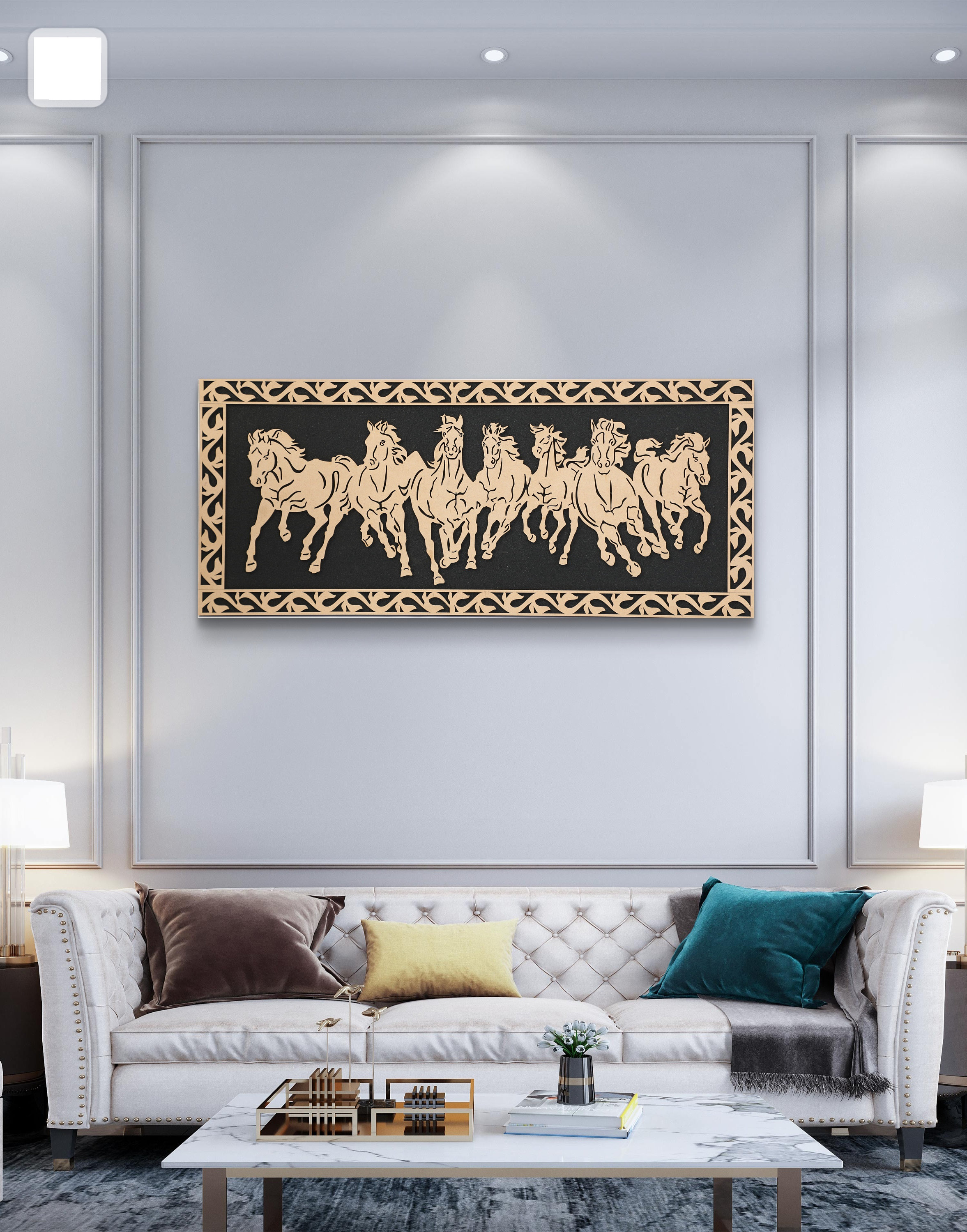 Wooden 7 Horse Frame,wooden Wall Decor,vastu 7 Horse Frame,wooden ...