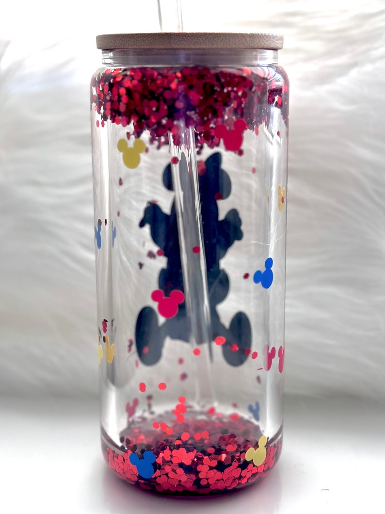 16 Oz. Mickey Mouse and Minnie Mouse Snowglobe Glass Can - Etsy