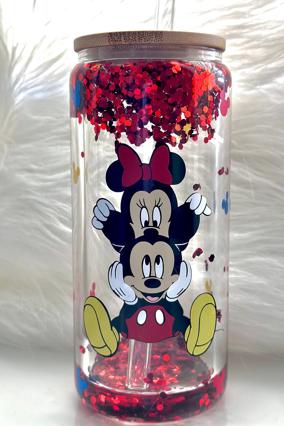 16 Oz. Mickey Mouse and Minnie Mouse Snowglobe Glass Can - Etsy