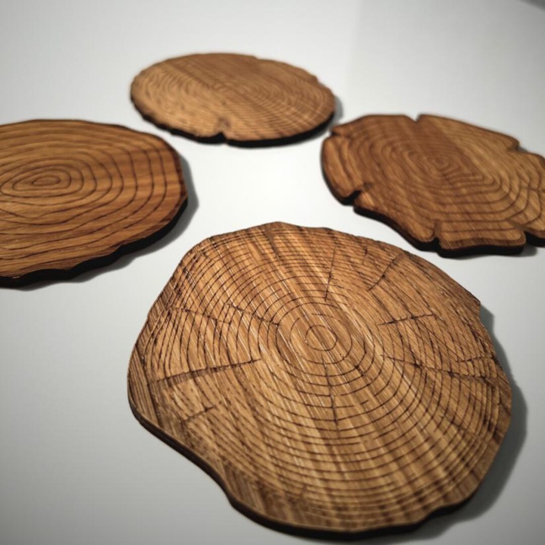 Oak Veneer Tree Ring Coasters | Rustic Wood Coaster Set of 4 - Etsy