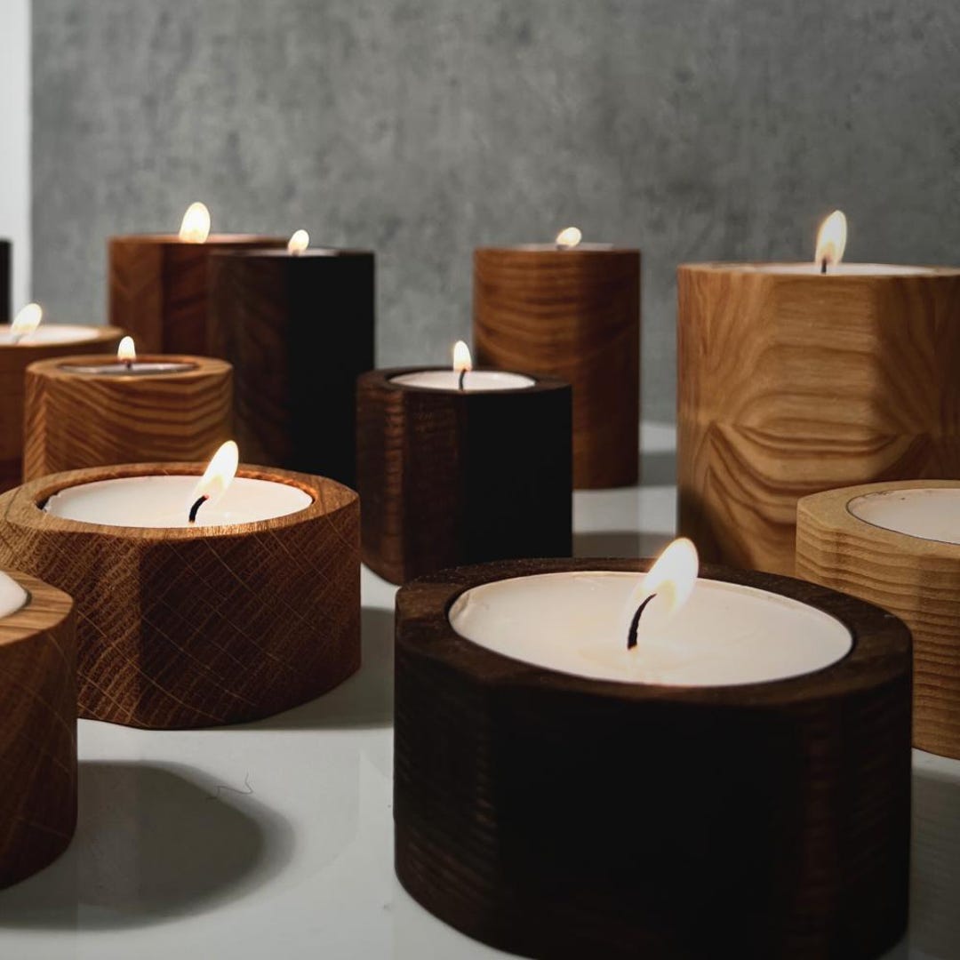Handmade Oak & Ash Wood Tea Light Holder | Scandinavian Design - Etsy
