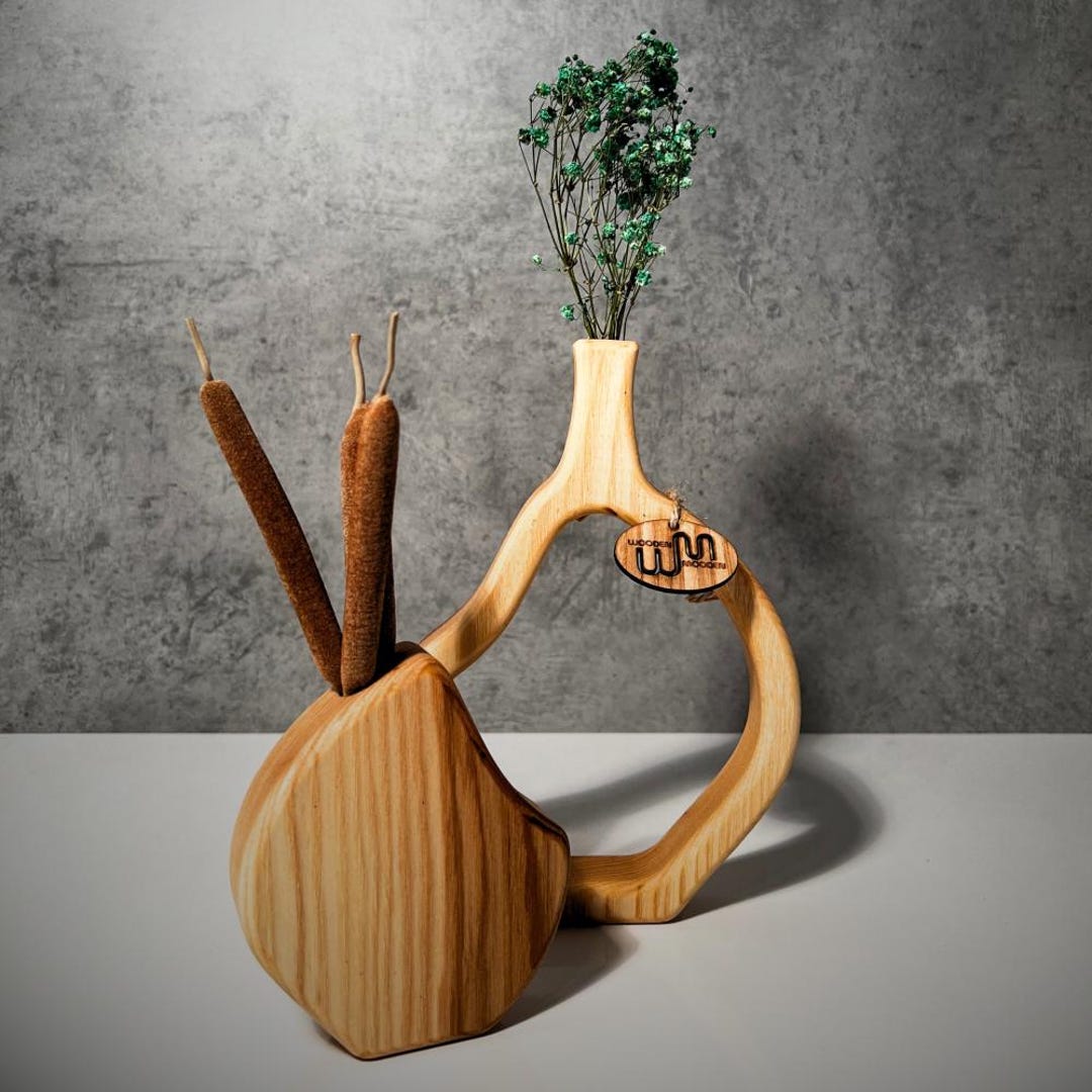Handcrafted Ash & Oak Wooden Vase Set (short) – Quirky Home Decor - Etsy