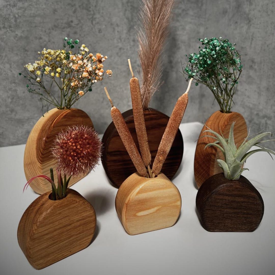 Unique Round Wooden Flower Vases Set of 2 | Quirky & Minimalistic ...