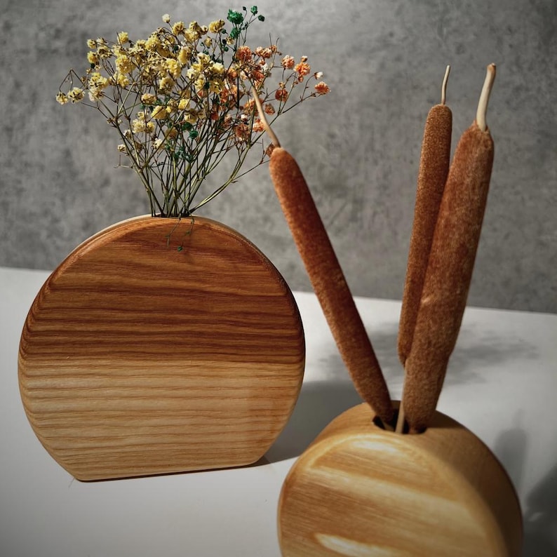 Unique Round Wooden Flower Vases Set of 2 | Quirky & Minimalistic ...