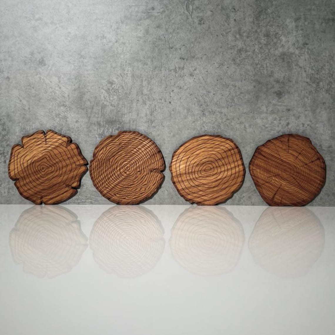 Oak Veneer Tree Ring Coasters | Rustic Wood Coaster Set of 4 - Etsy