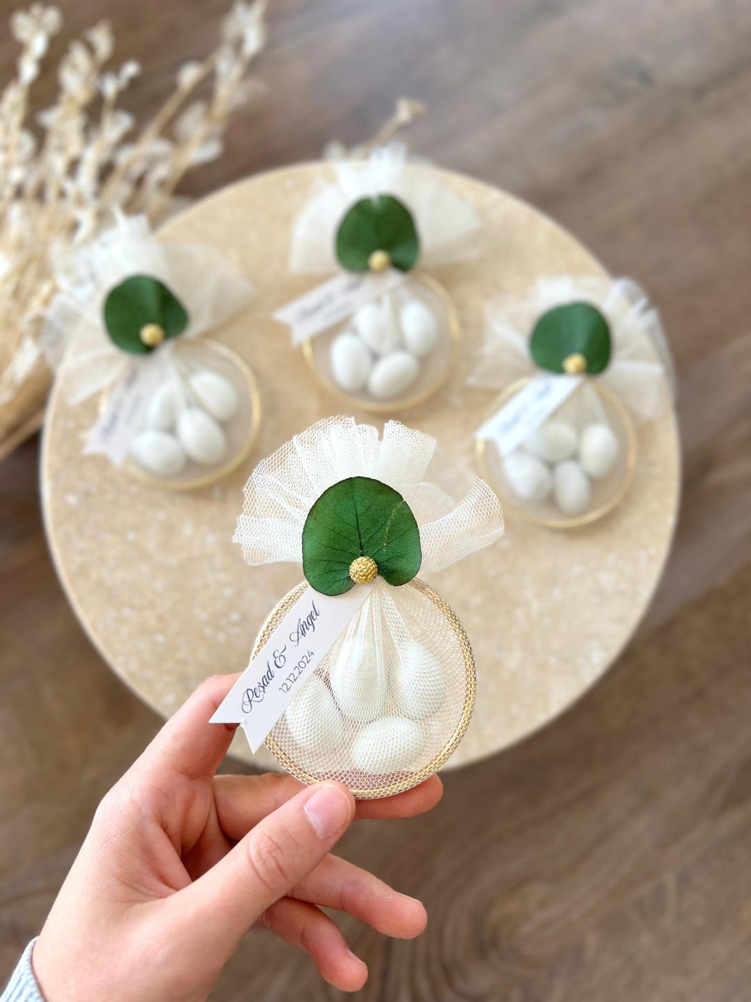 Elegant Wedding Favors With Jordan Almonds and Gold Hoop, Botanical ...