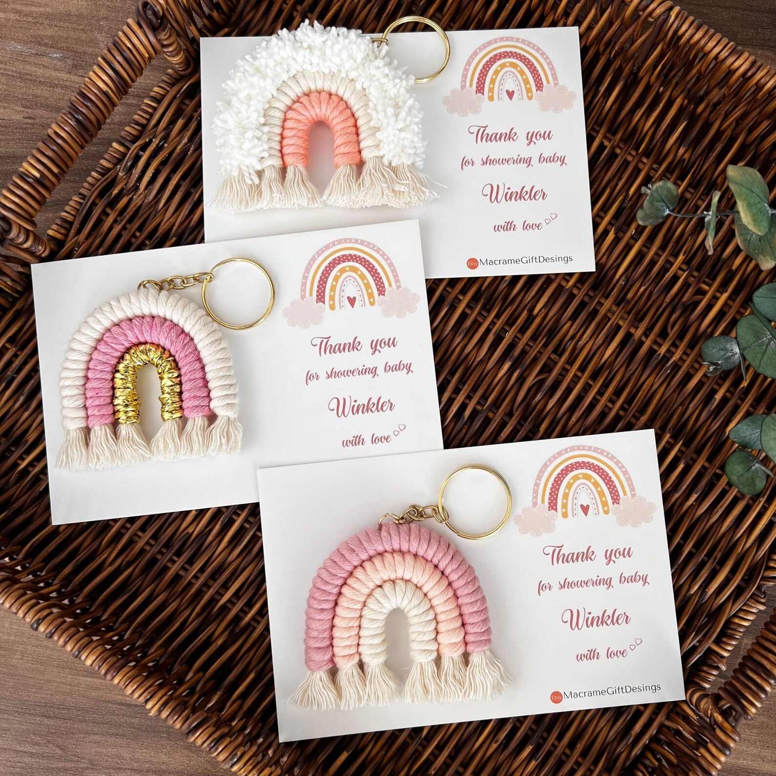 Mini Macrame Rainbow Keychain Favors, Cotton Thread, Baptism, Birthday ...