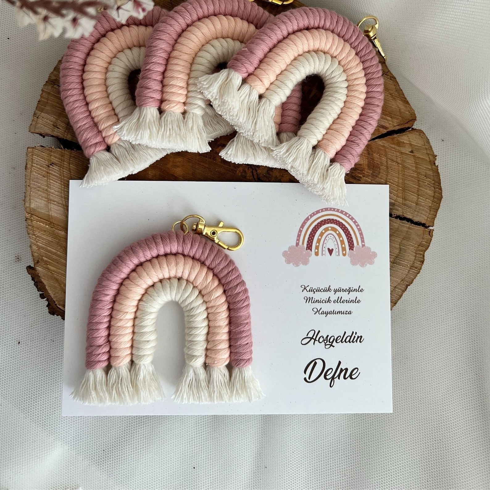 Mini Macrame Rainbow Keychain Favors, Cotton Thread, Baptism, Birthday ...