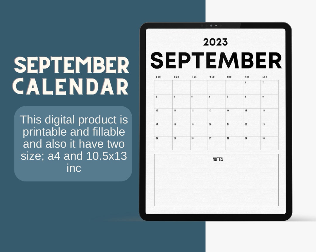 September Digital Calendar Fillable Planner Printable - Etsy