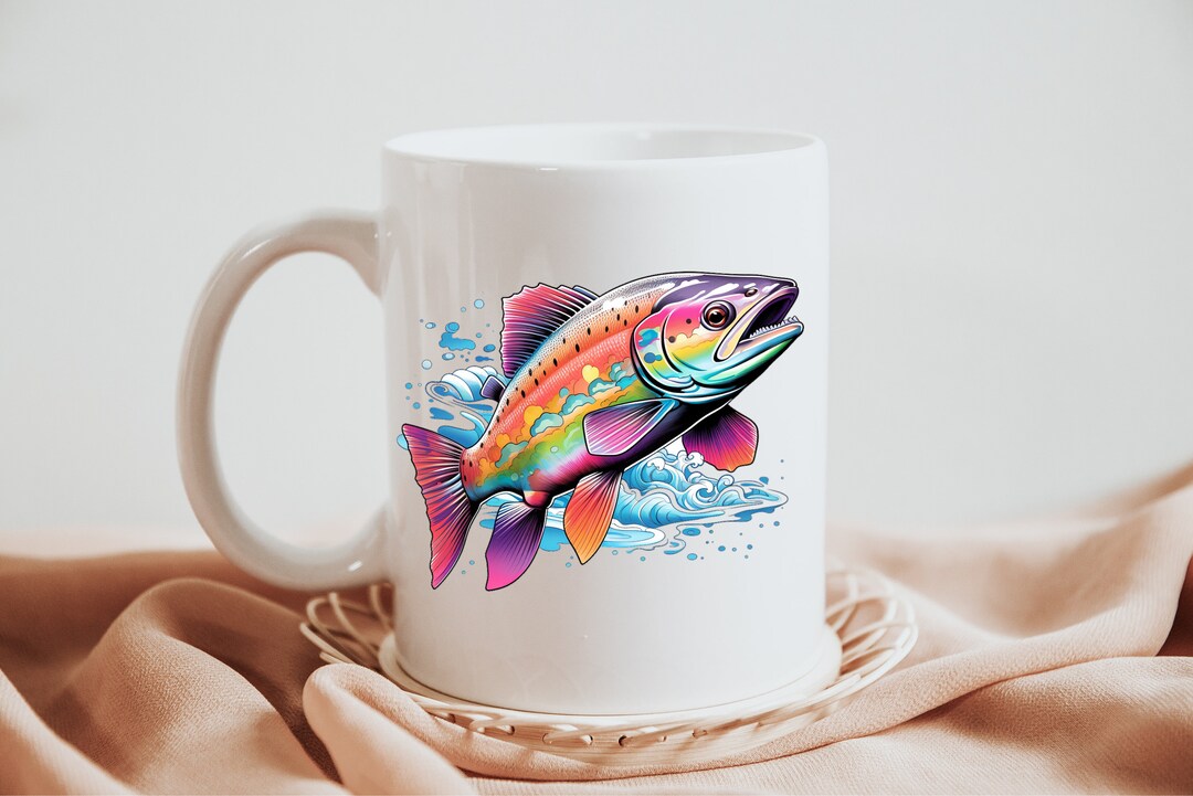 Stylized Rainbow Trout Mug #1 / 15 Oz. Ceramic Coffee Mug / Fly Fishing ...