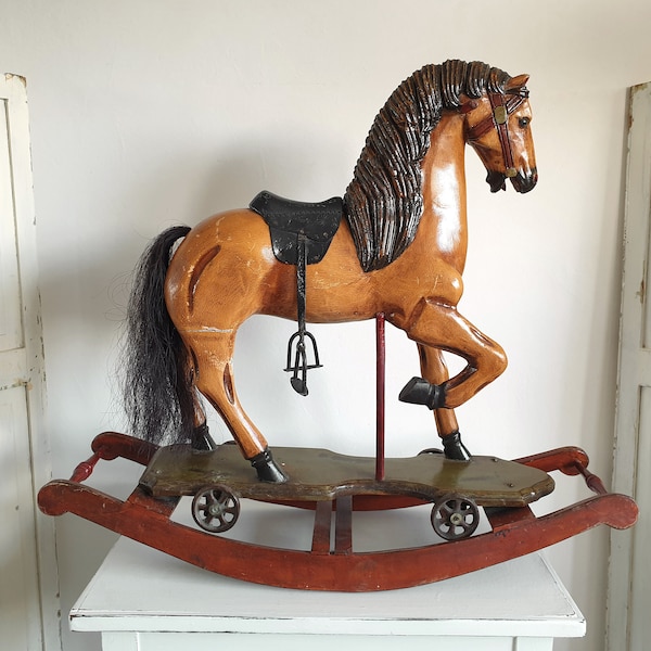 Antique Wooden Rocking Horse - Etsy