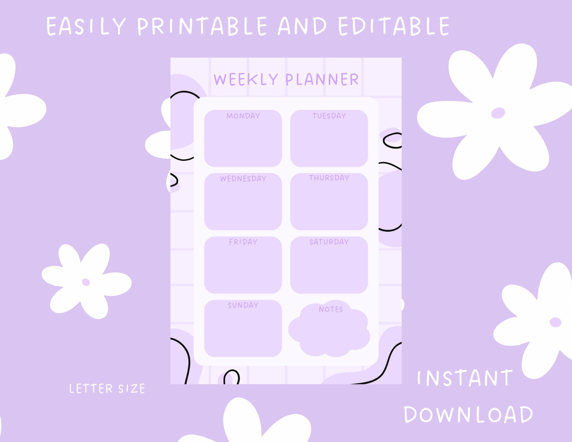 Purple Cute Weekly Planner Printable Stationery Instant Download - Etsy