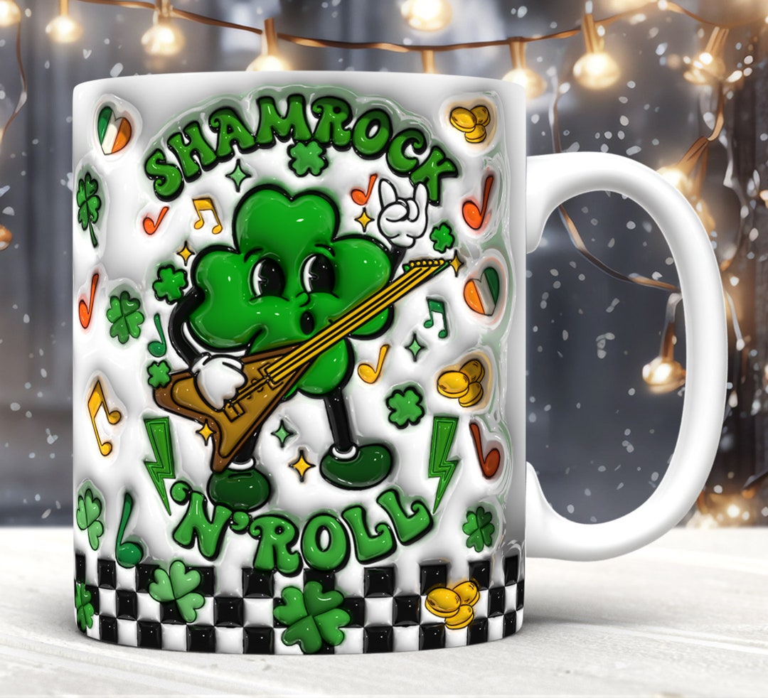 3D Inflated Shamrock 'n'roll Mug Wrap PNG,3D St.patrick's Day Beer ...