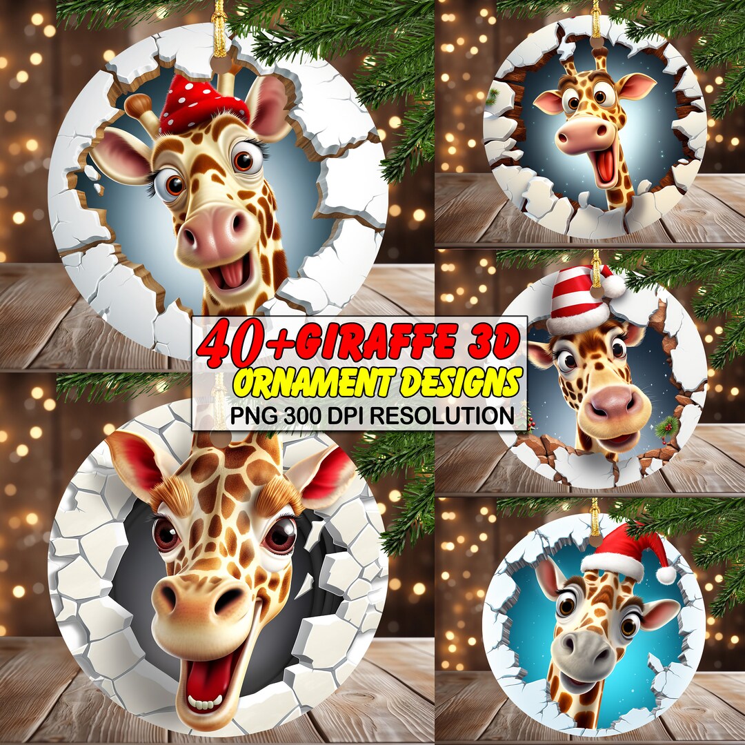 Christmas 3D Break Through Bundle Ornament Png,christmas Giraffe Break ...