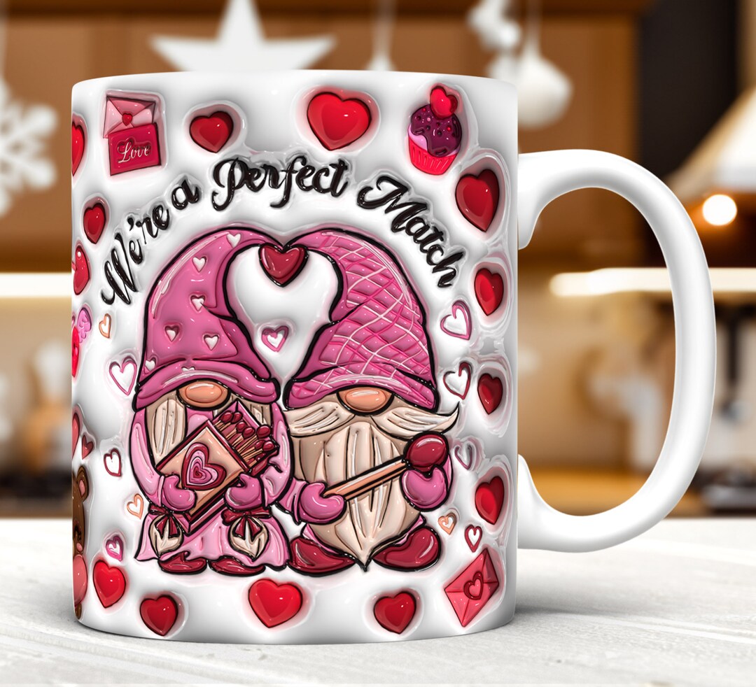 3D Inflated We're A Perfect Match Mug Wrap PNG,3D Couple Valentines ...