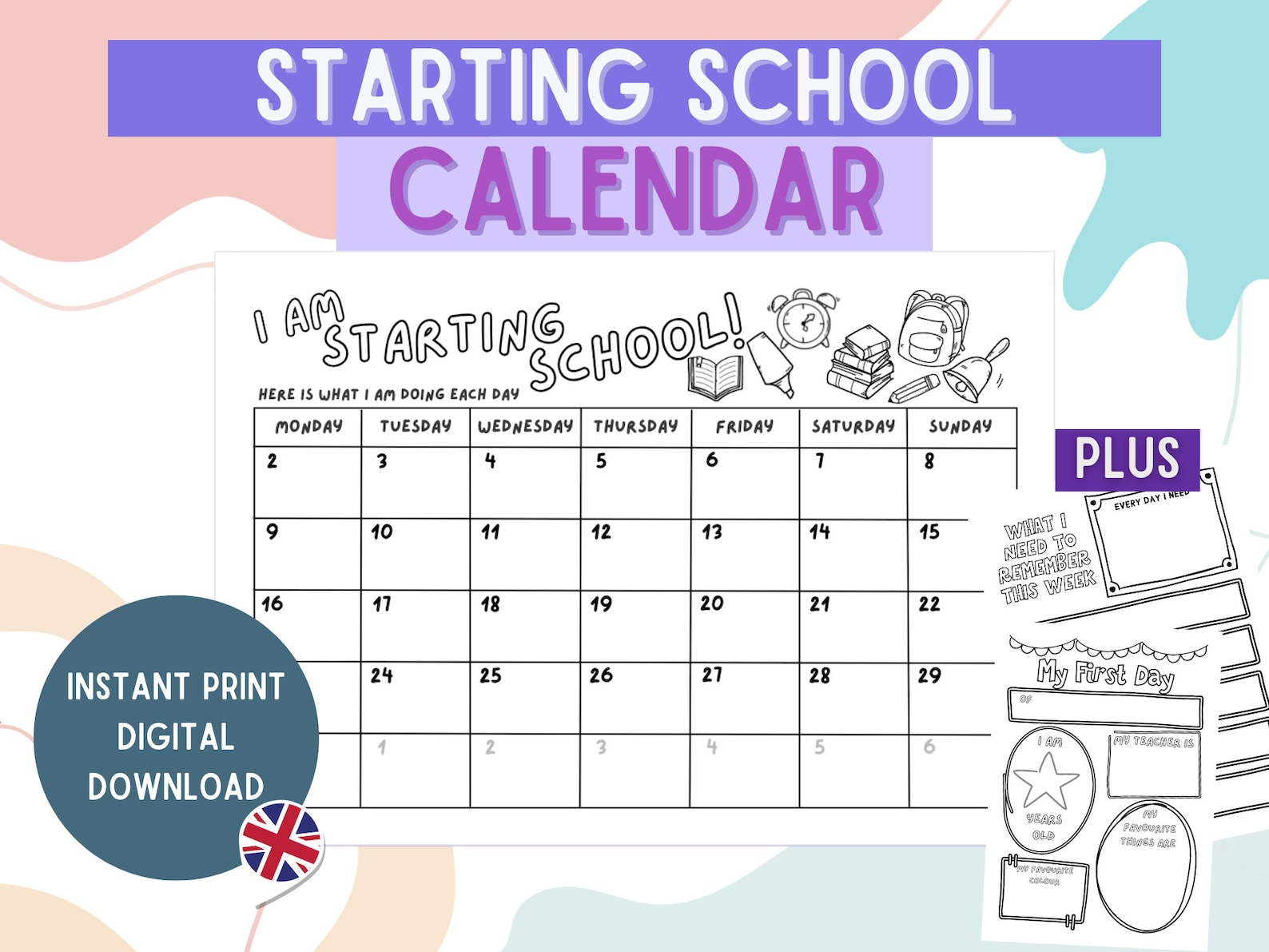 Printable Starting School Calendar - Perfect for First Day of School ...