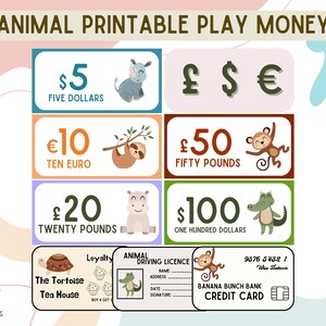 Printable Play Money Animal Currency Dollars Pounds Euros - Etsy