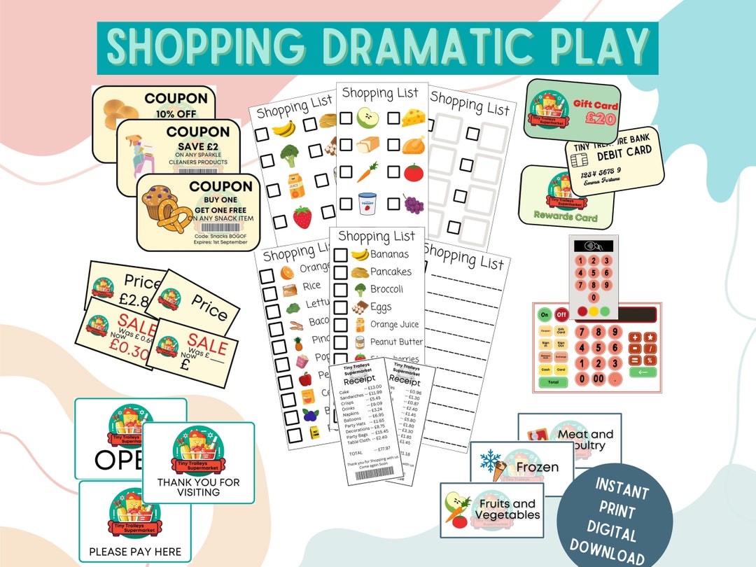Kids Dramatic Play Grocery Supermarket Set - Printable Role Playing ...
