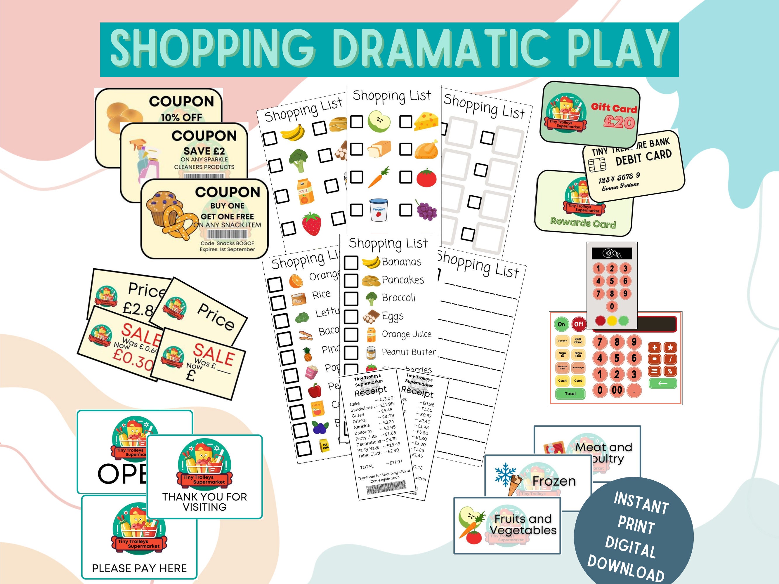 Kids Dramatic Play Grocery Supermarket Set - Printable Role Playing ...