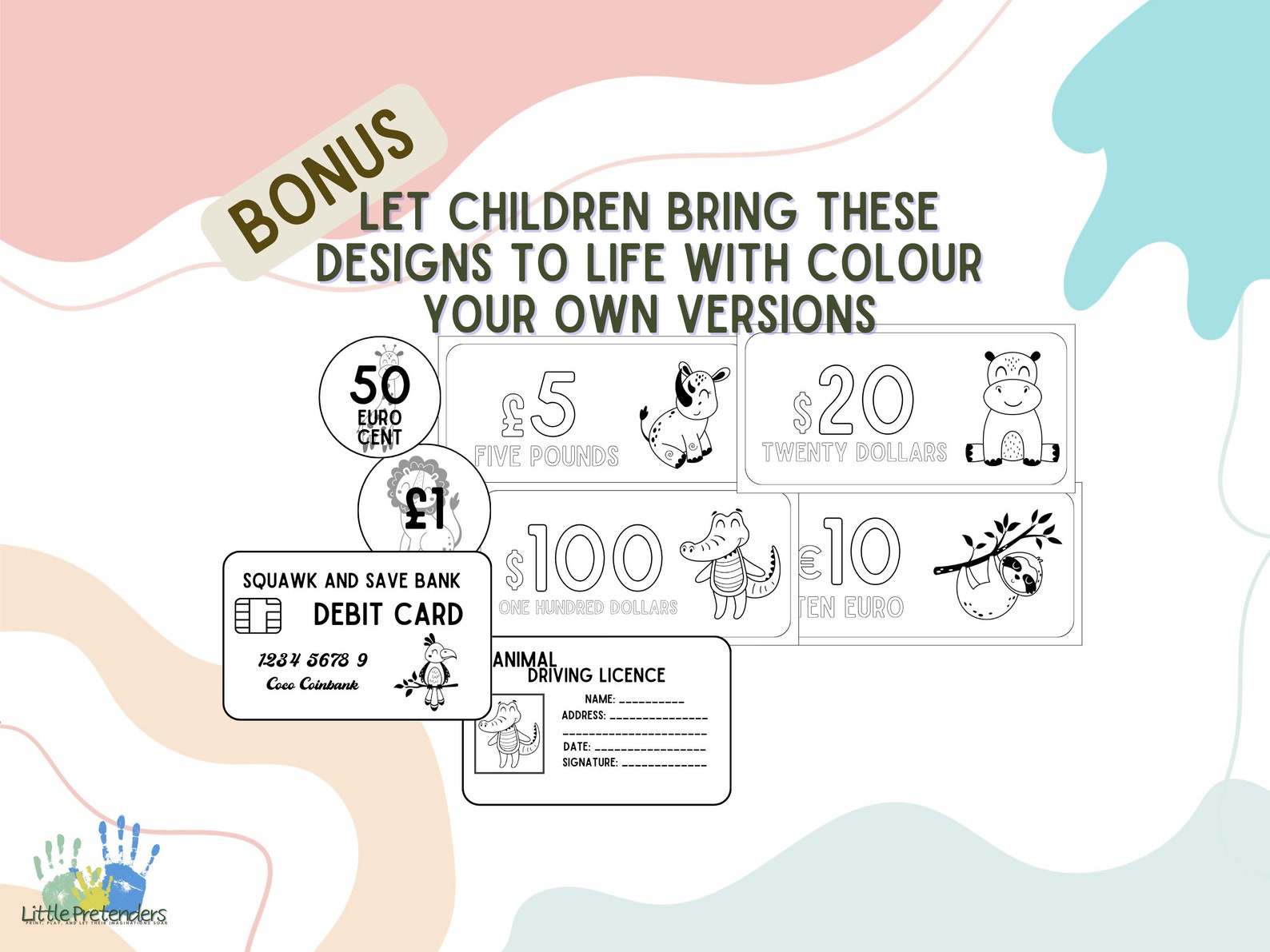 Printable Play Money Animal Currency - Dollars, Pounds, Euros ...