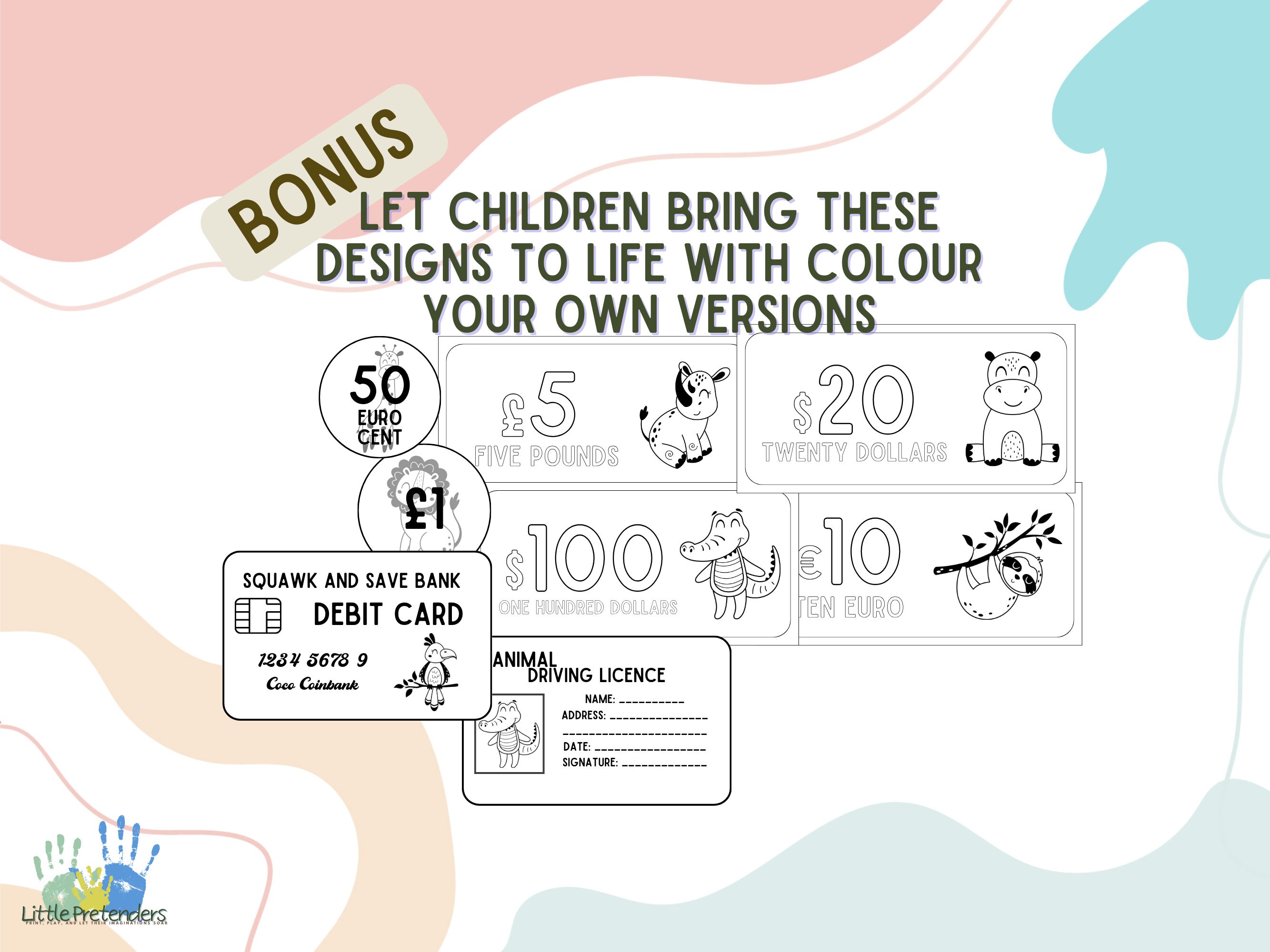 Printable Play Money Animal Currency - Dollars, Pounds, Euros ...
