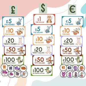 Printable Play Money Animal Currency Dollars Pounds Euros - Etsy