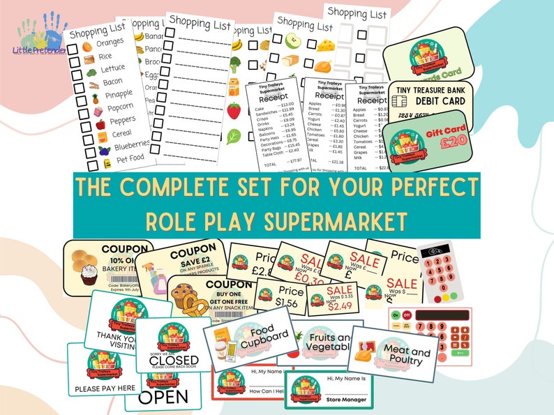 Kids Dramatic Play Grocery Supermarket Set - Printable Role Playing ...