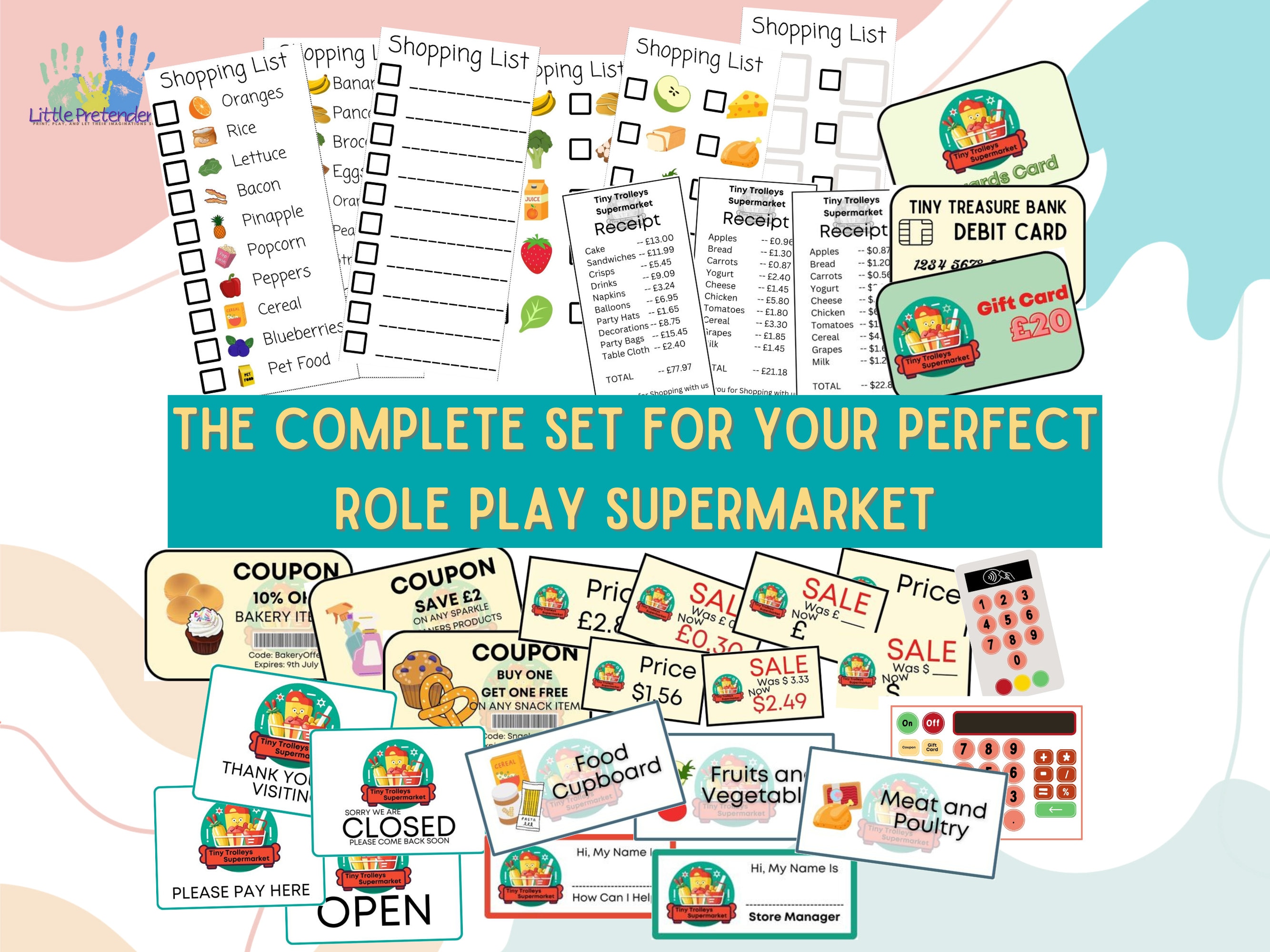 Kids Dramatic Play Grocery Supermarket Set - Printable Role Playing ...
