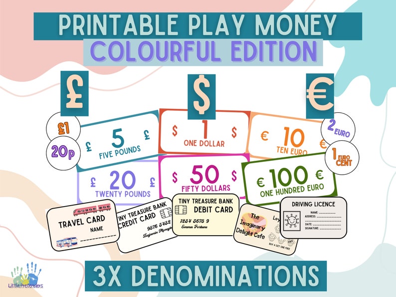 Printable Play Money Currency - Dollars, Pounds, Euros - Dramatic ...