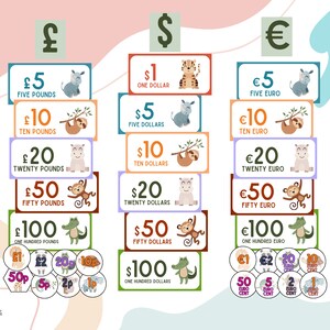 Printable Play Money Animal Currency - Dollars, Pounds, Euros ...